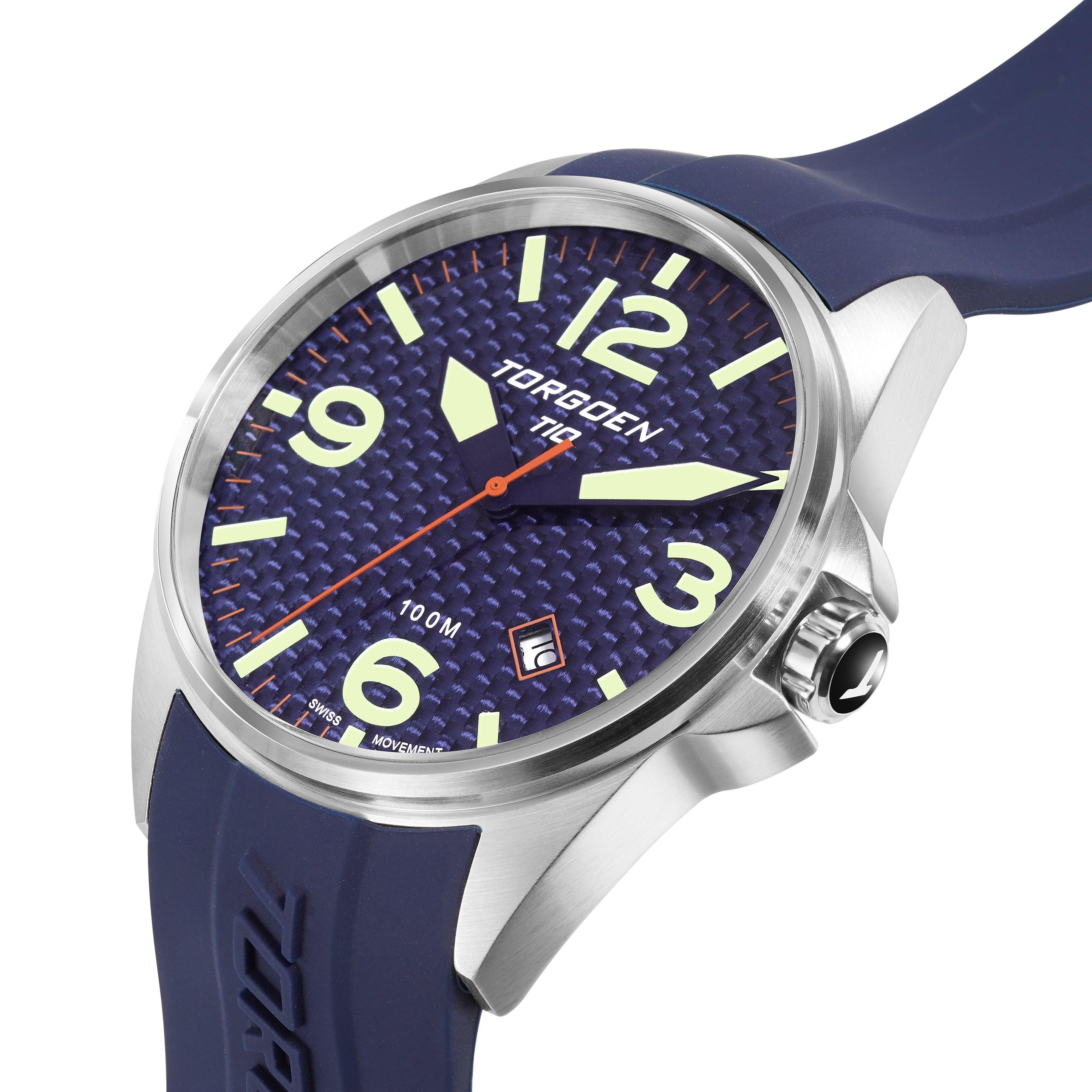 Torgoen T10 Bluebird Carbon | 44mm - Blue Silicone Strap