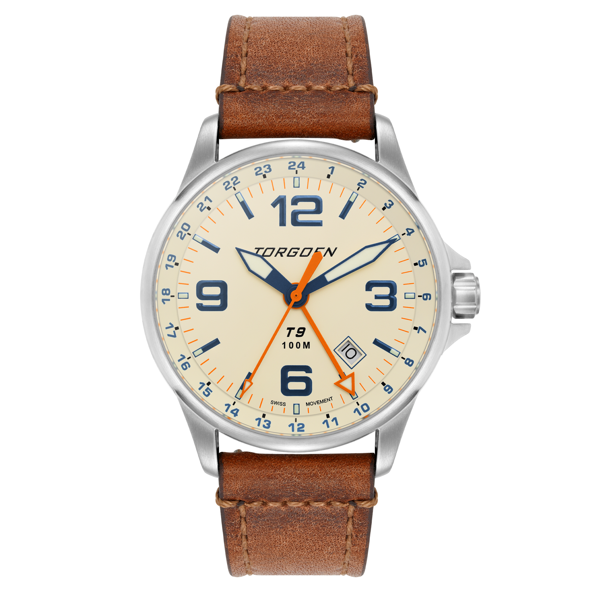 Torgoen T9 White Ibis GMT | 42mm - Brown Vintage Leather Strap