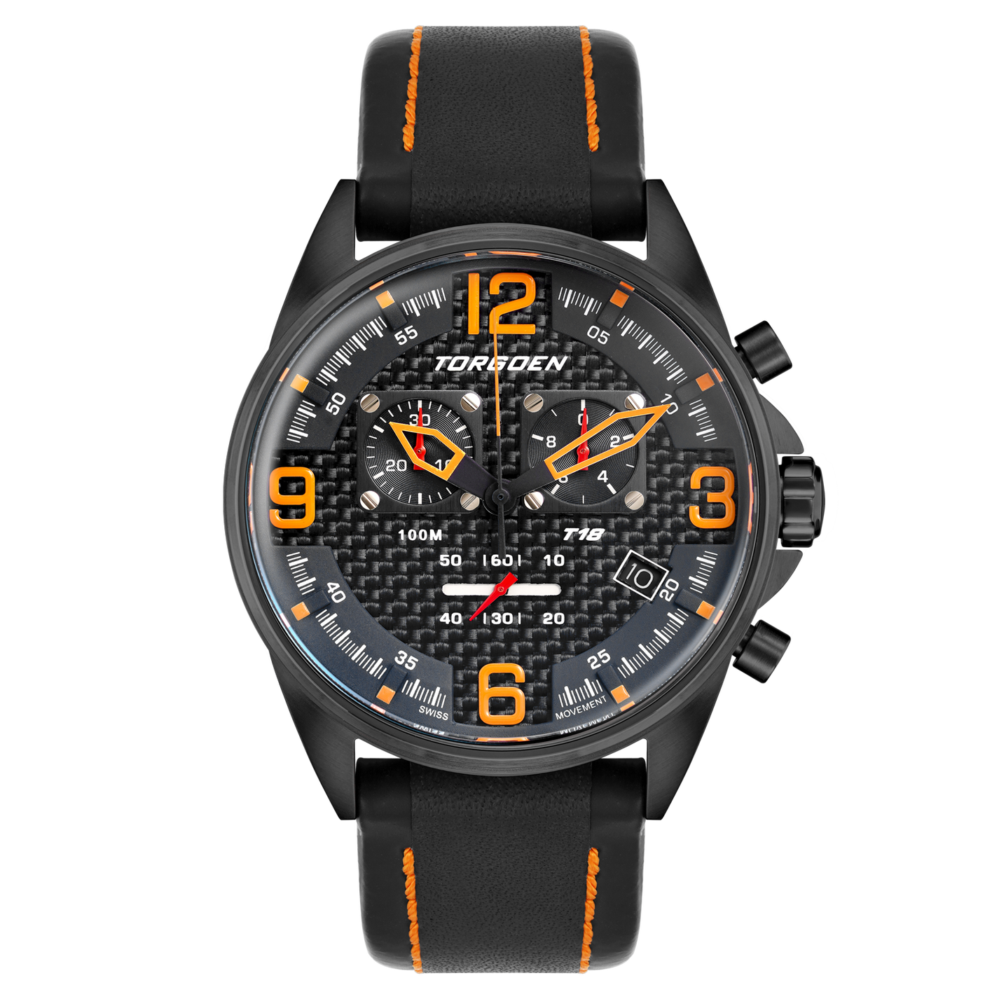 T18 Carbon Fiber | 45mm, Black Leather Strap – Torgoen