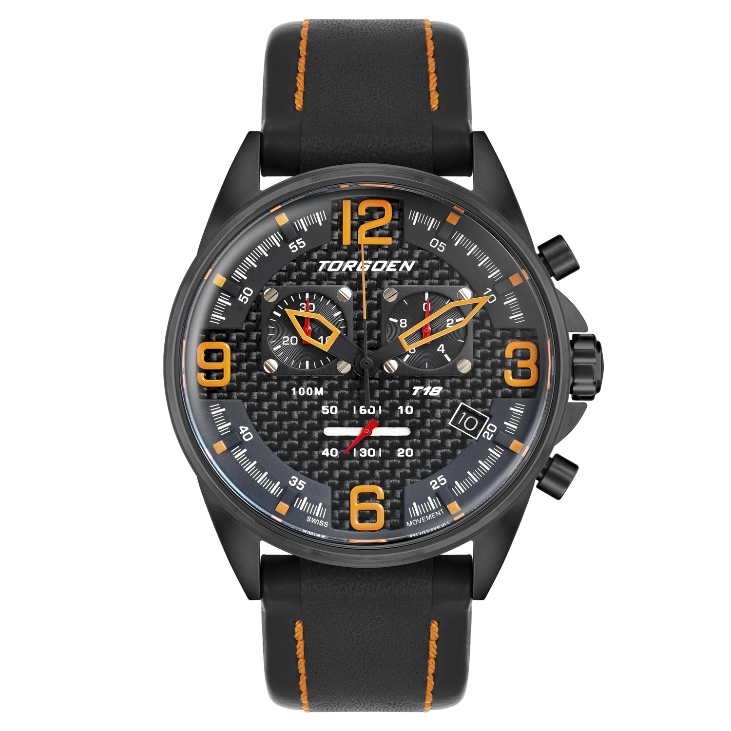 T18 Carbon Fiber | 45mm, Black Leather Strap – Torgoen