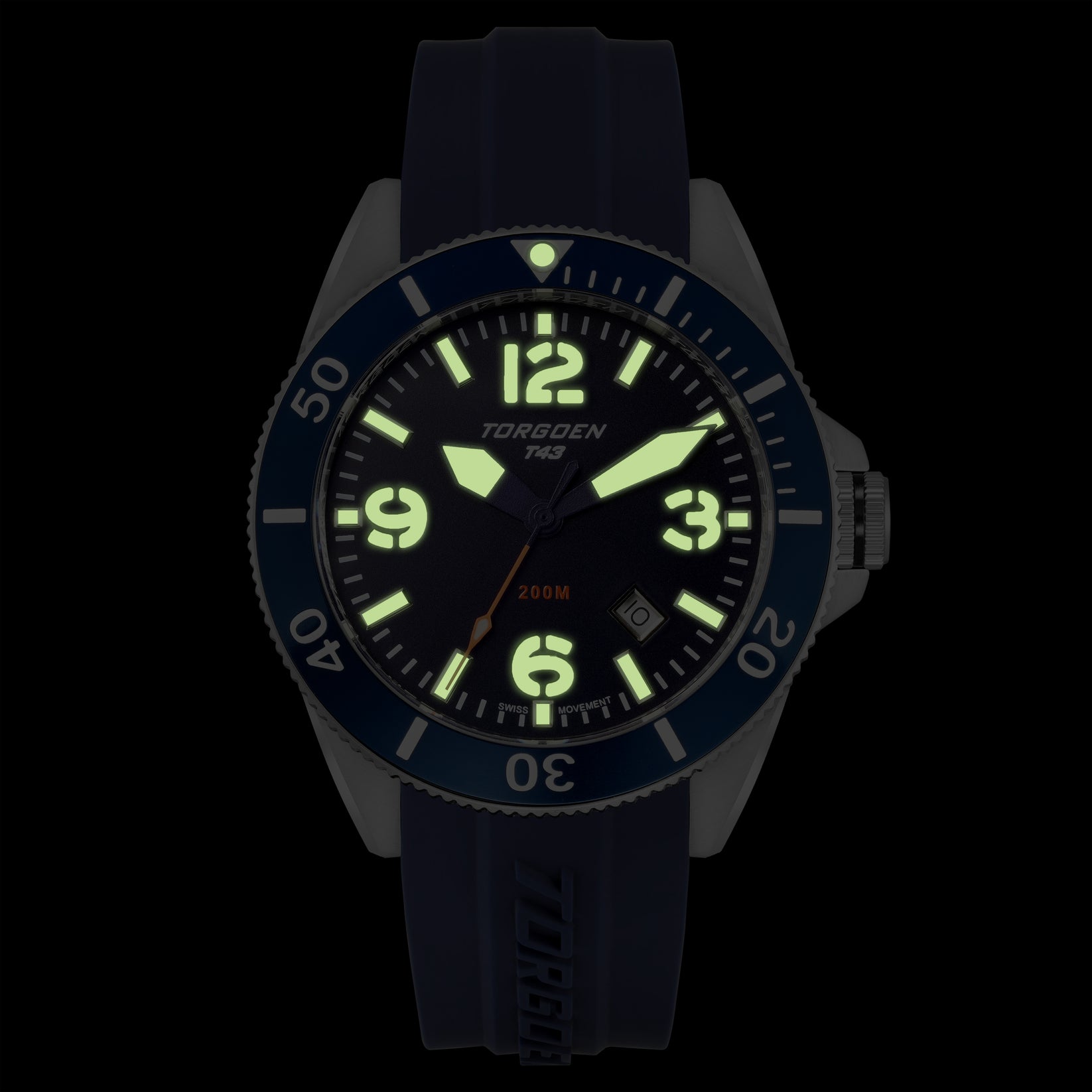 Torgoen T43 Navy Diver Sapphire | 44mm - Navy Silicone Strap