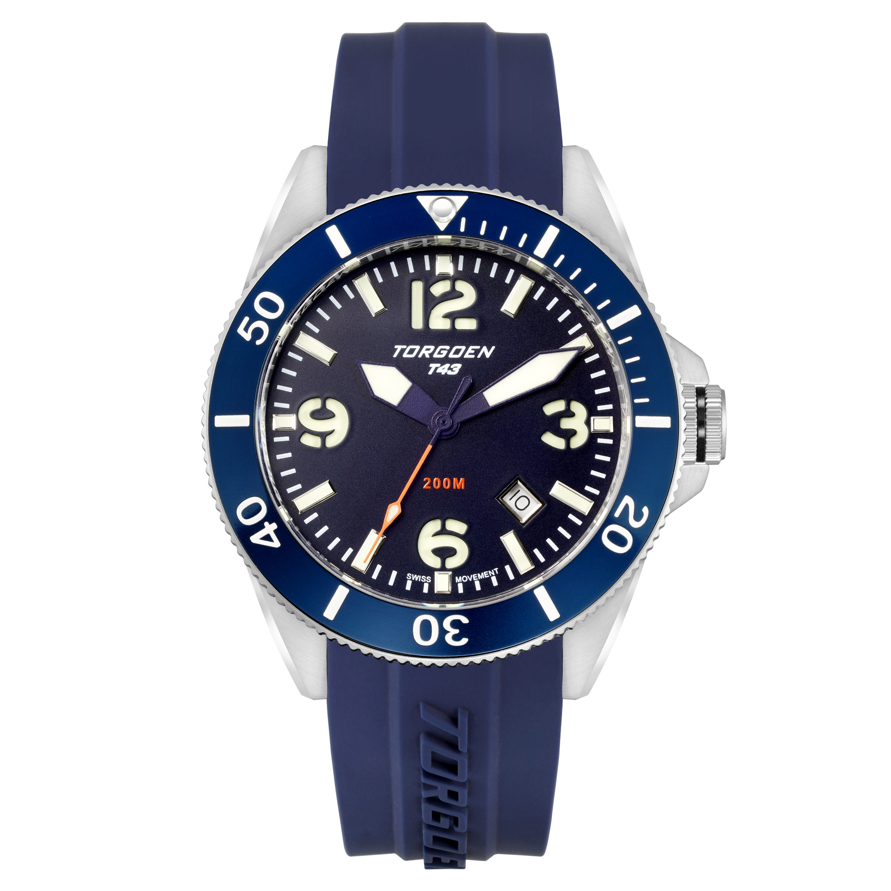 Torgoen T43 Navy Diver Sapphire | 44mm - Navy Silicone Strap