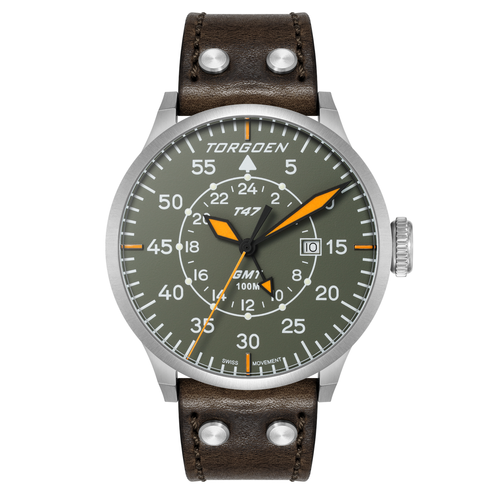 T47 Jumbo Grey Sapphire GMT | 47mm, Dark Brown Leather Strap – Torgoen