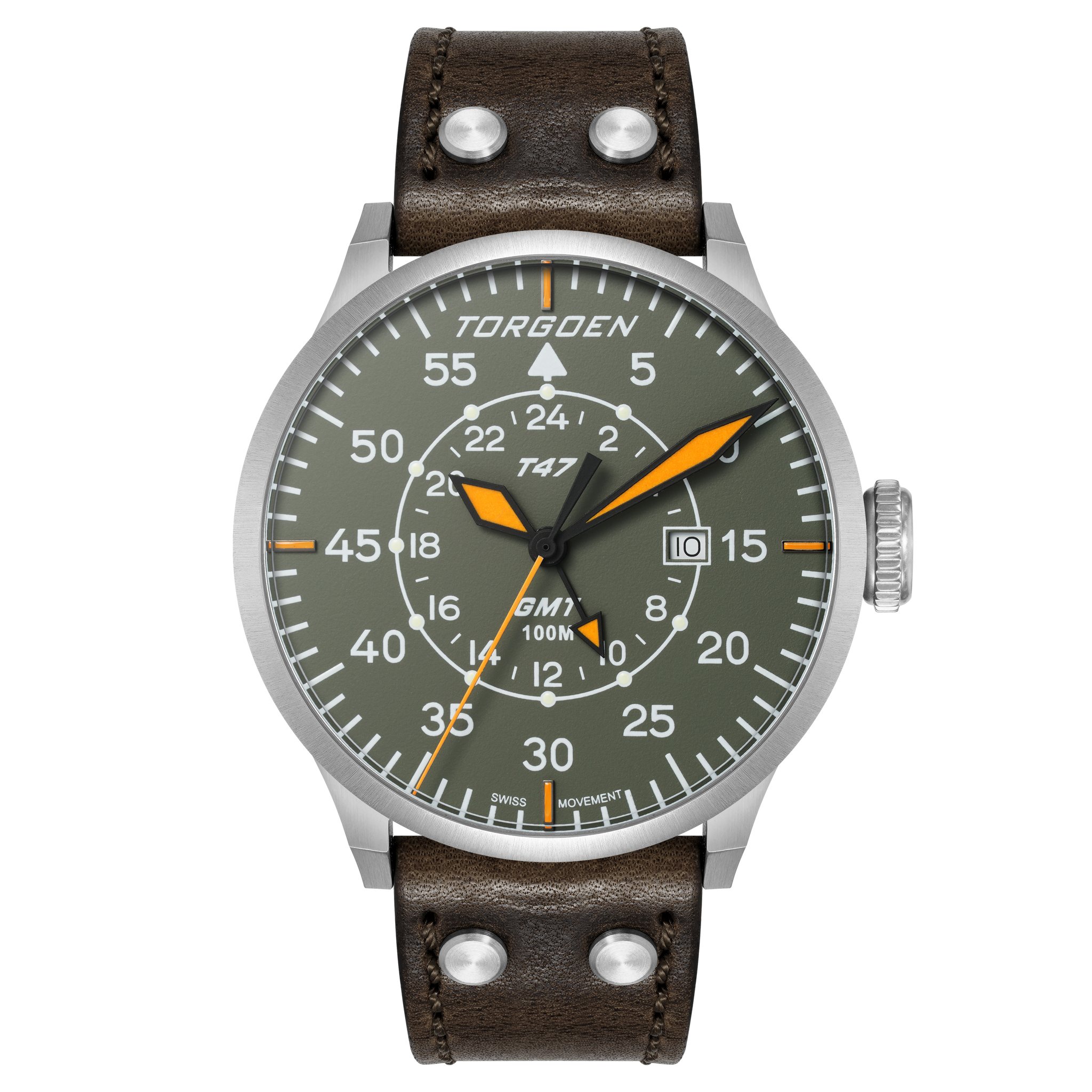 T47 Jumbo Grey Sapphire GMT | 47mm, Dark Brown Leather Strap – Torgoen