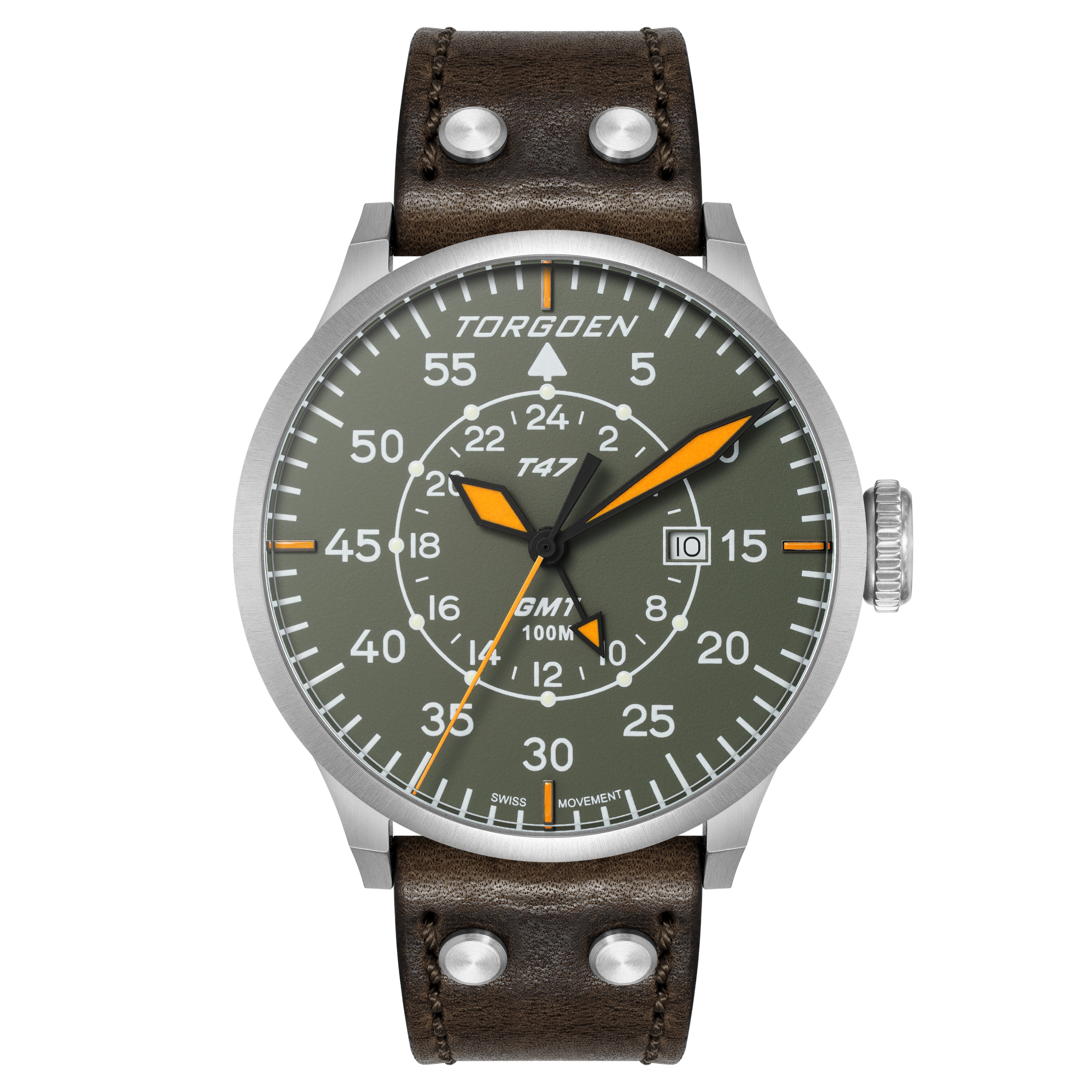 T47 Jumbo Grey Sapphire GMT | 47mm, Dark Brown Leather Strap – Torgoen