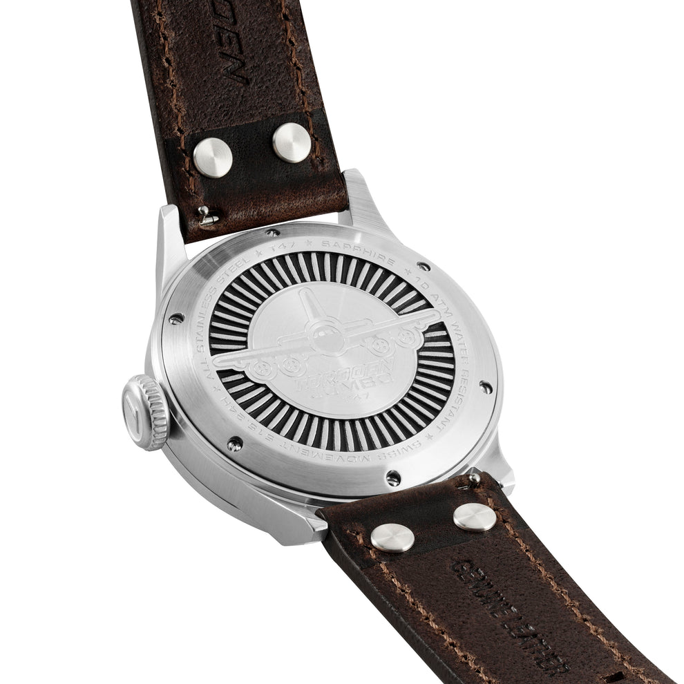 T47 Jumbo Green Sapphire GMT | 47mm, Brown Leather Strap – Torgoen