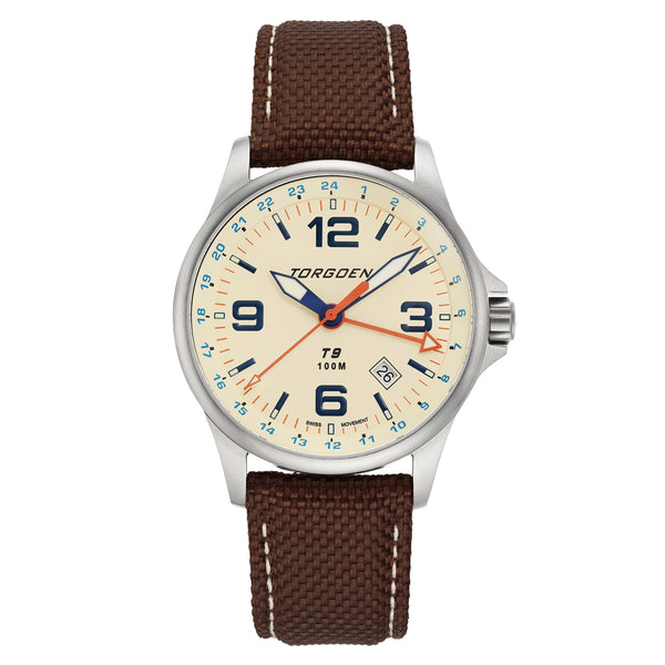 Torgoen T9 Lazuli GMT Set | 42mm, Brown Nylon Strap