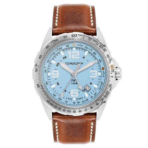 T21 Ice Blue Sapphire | 44mm, Vintage Leather Strap – Torgoen