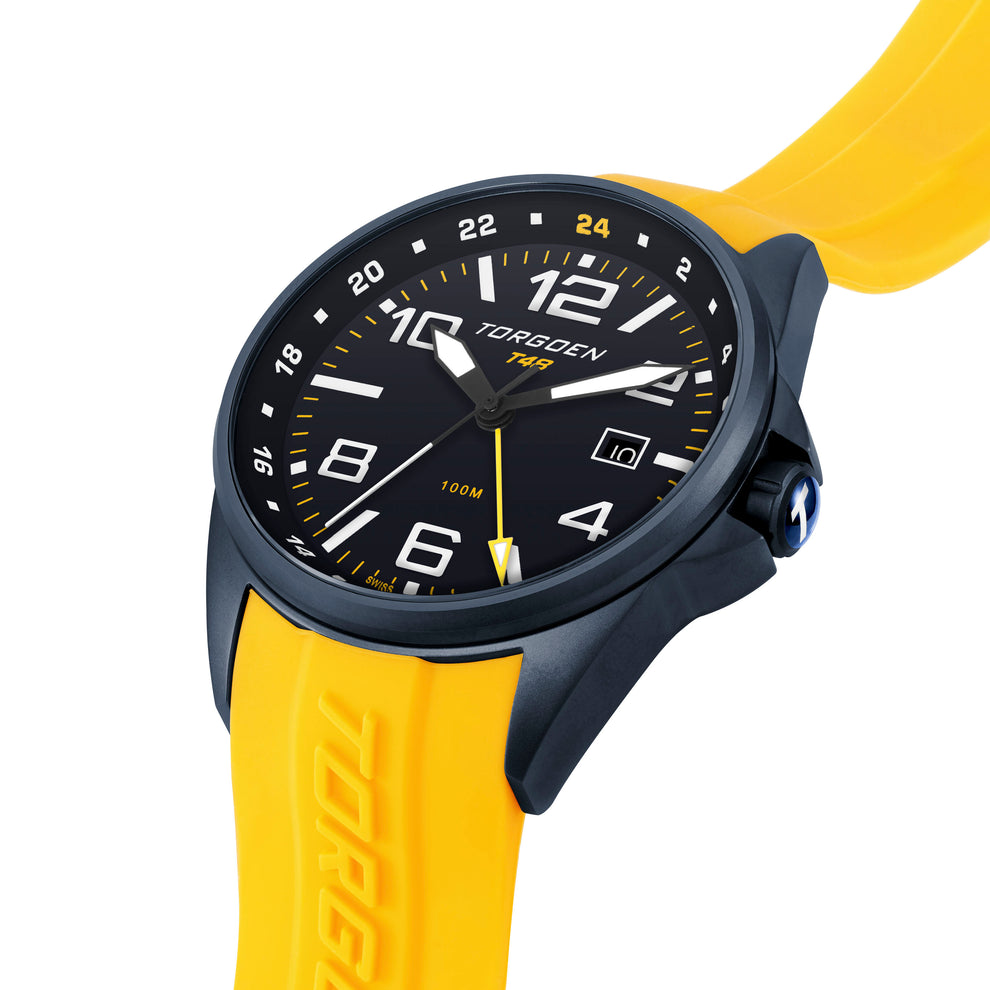 T48 GMT Yellow/Navy Ion Plated | 44mm, Yellow Silicone Strap – Torgoen