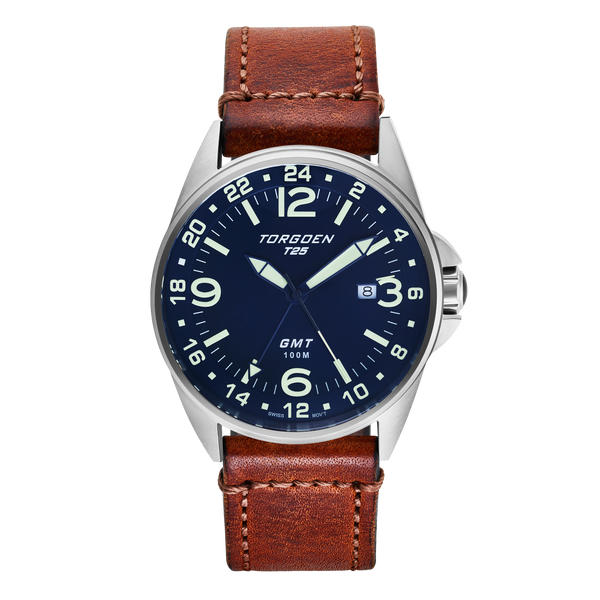 T25 Blue Sapphire | 44mm, Vintage Leather Strap – Torgoen