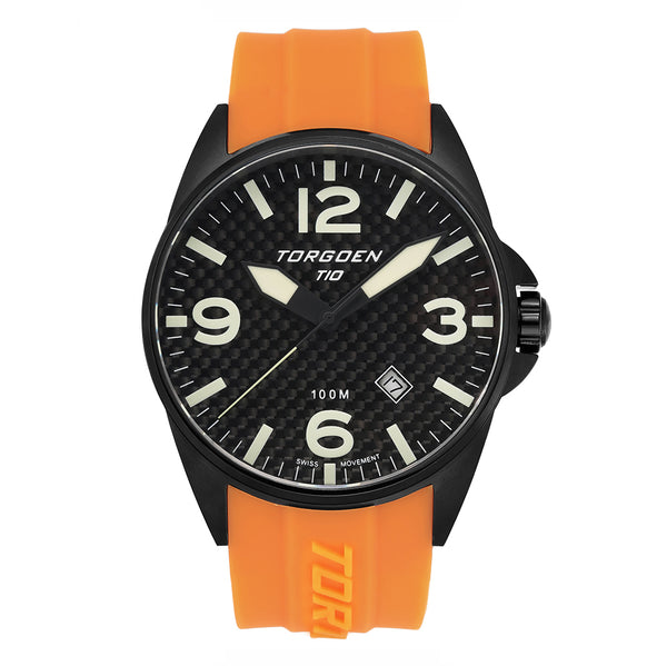 Torgoen T10 Troupial Black Carbon - | 44mm Orange Silicon Strap