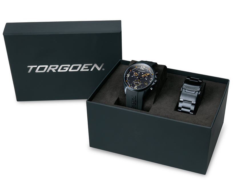 T4 Swiss Chronograph Watch | 45mm, Navy Silicone/Steel Strap – Torgoen